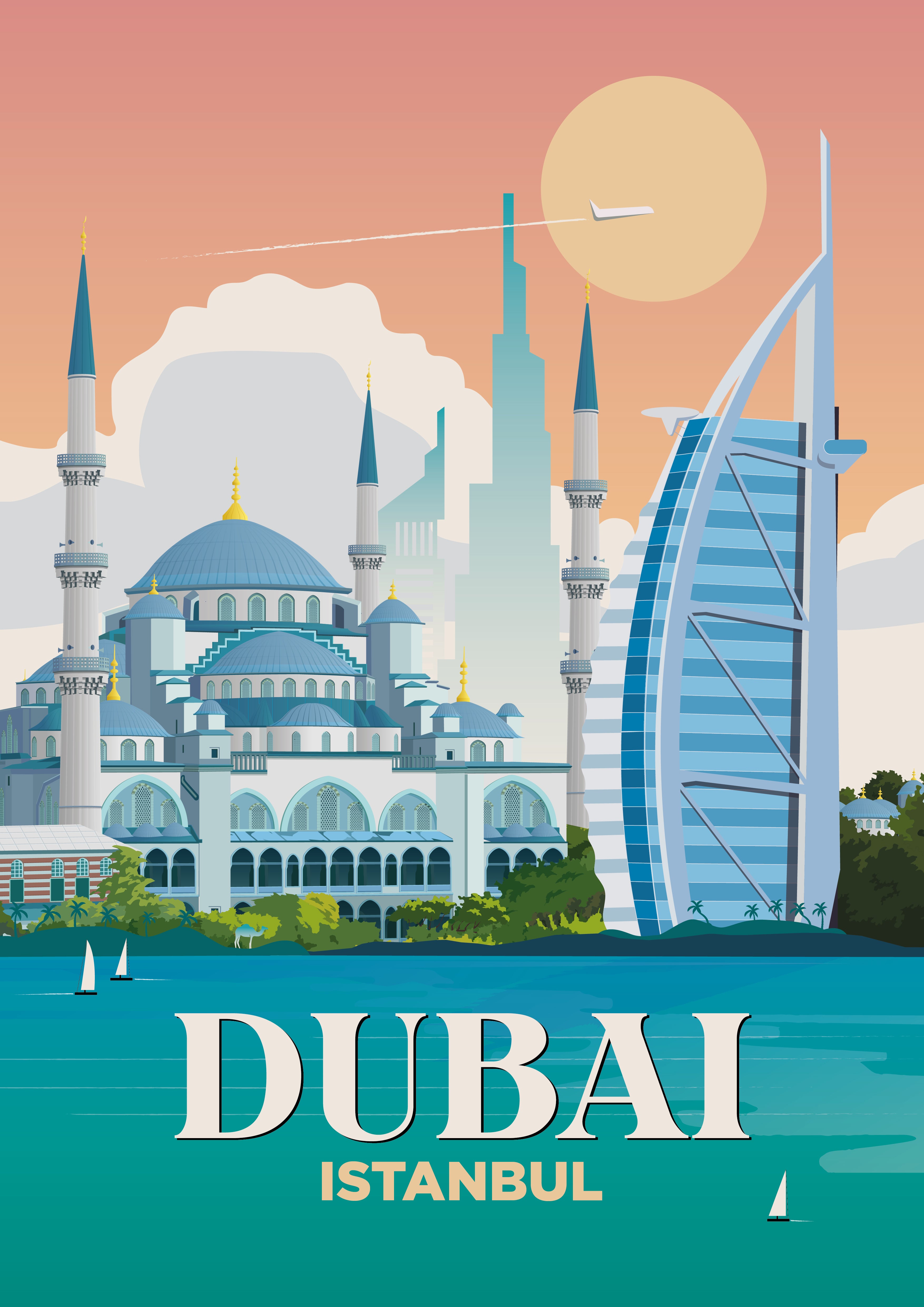 City Skyline Wall Art Combining Landmarks from Dubai and Istanbul ...