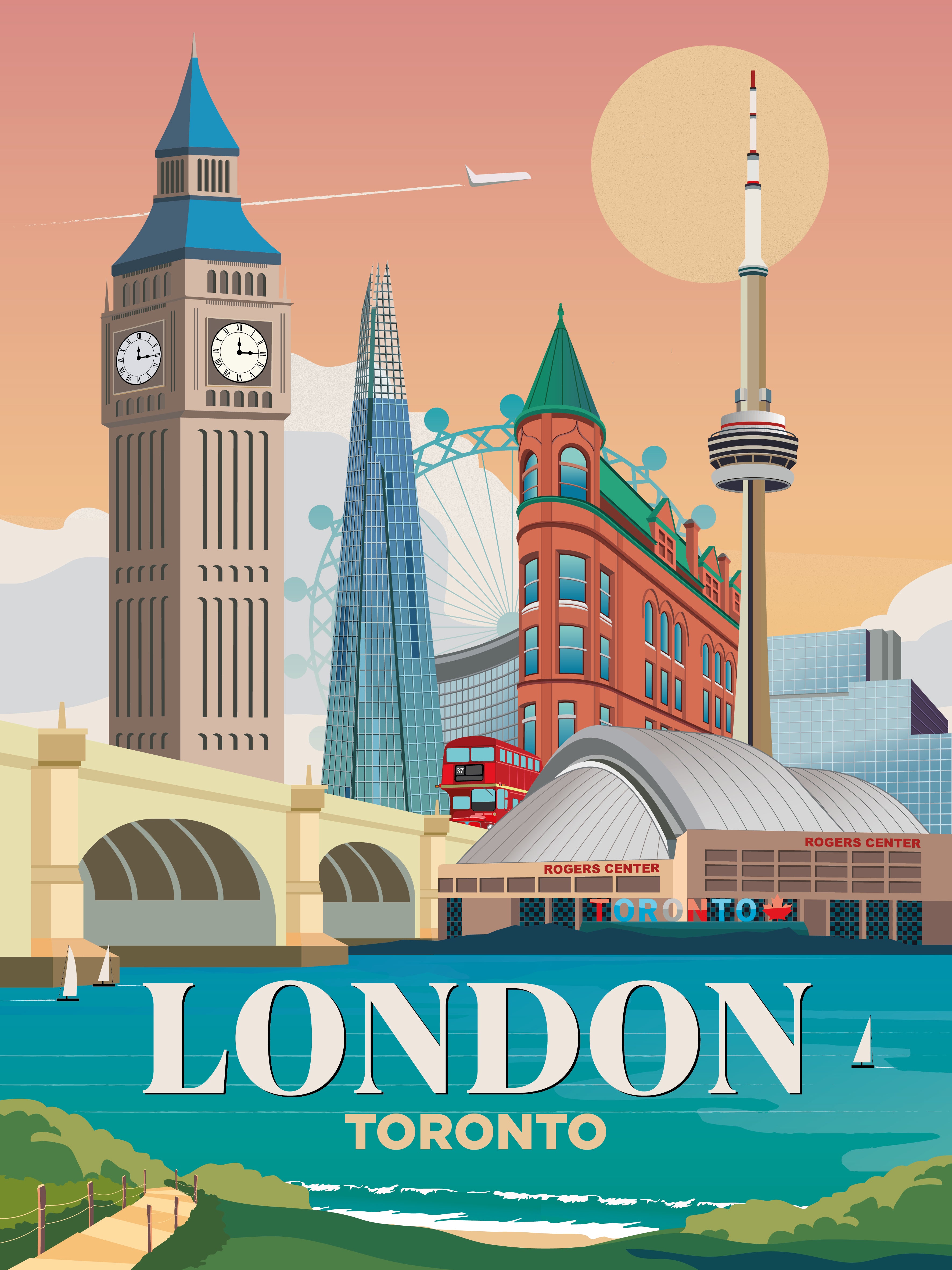 City Skyline Wall Art Combining Landmarks from London and Toronto ...